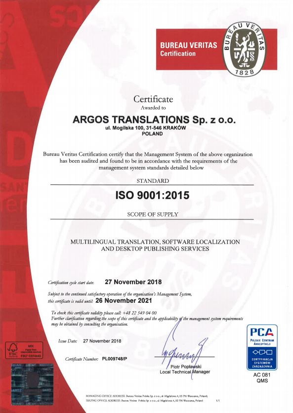 ISO Certified Translation Services | Argos Multilingual